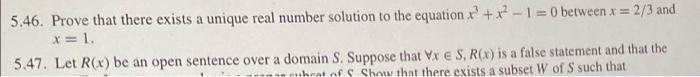 Solved 5.46. Prove that there exists a unique real number | Chegg.com