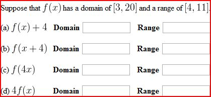Solved Suppose that f(x) has a domain of [3. 20] and a range | Chegg.com