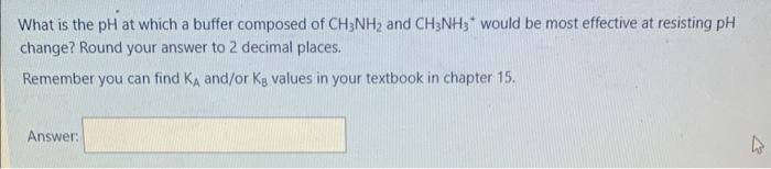 Solved What is the pH at which a buffer composed of CH3NH2 | Chegg.com