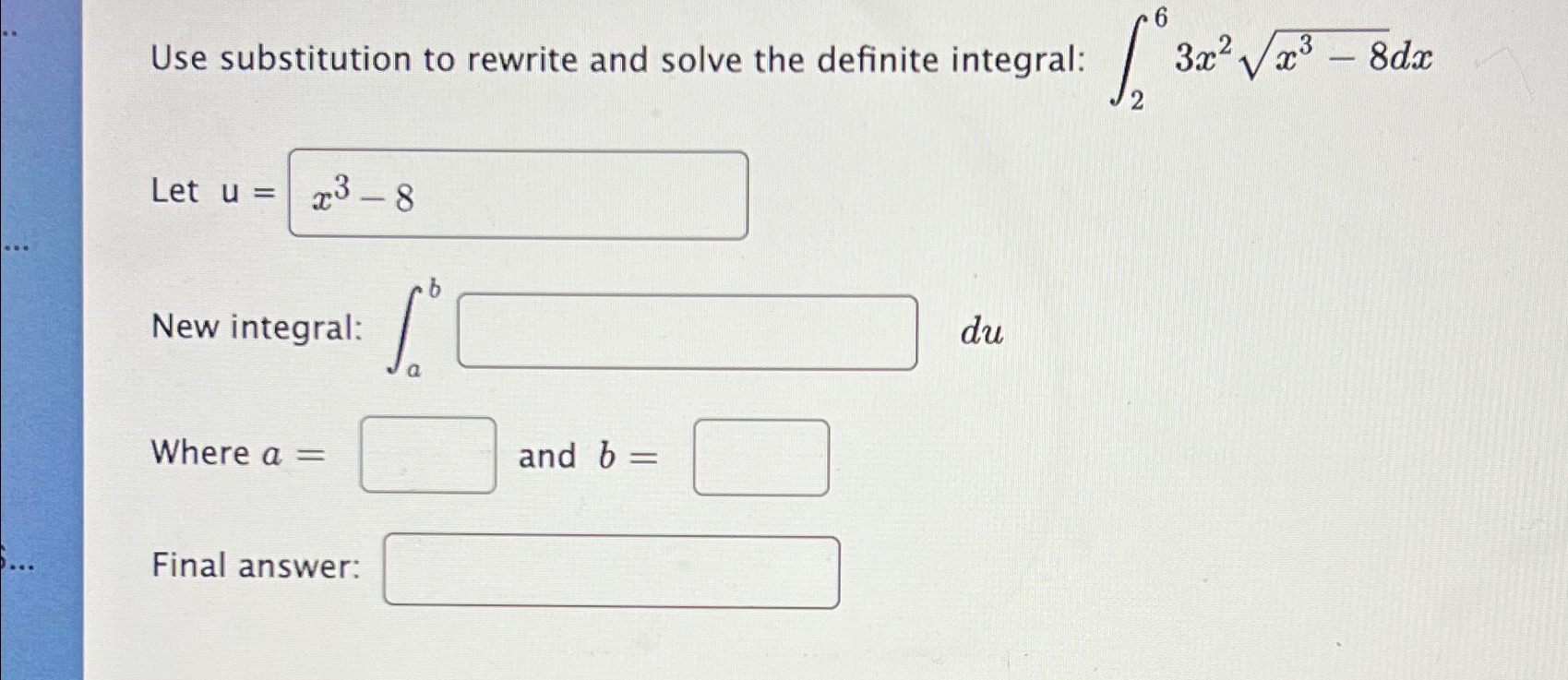 Solved Use substitution to rewrite and solve the definite | Chegg.com