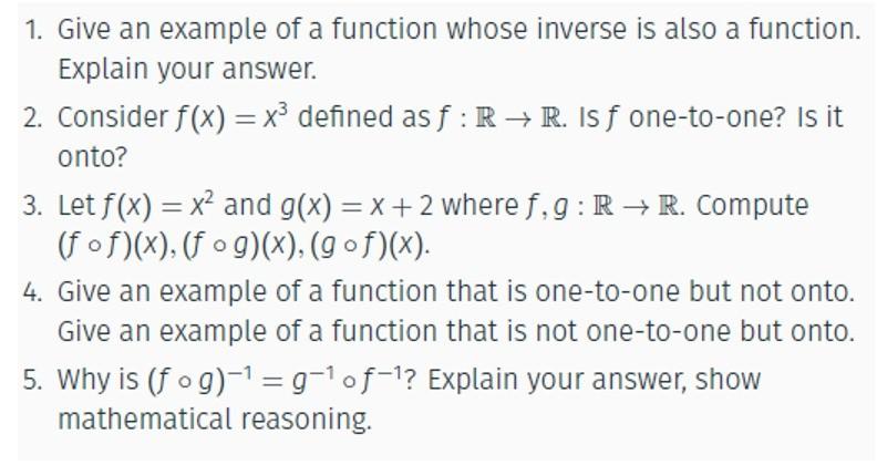 Solved 1. Give an example of a function whose inverse is | Chegg.com