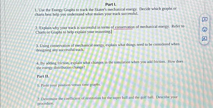 Solved Part I. 1. Use the Energy Graphs to track the | Chegg.com
