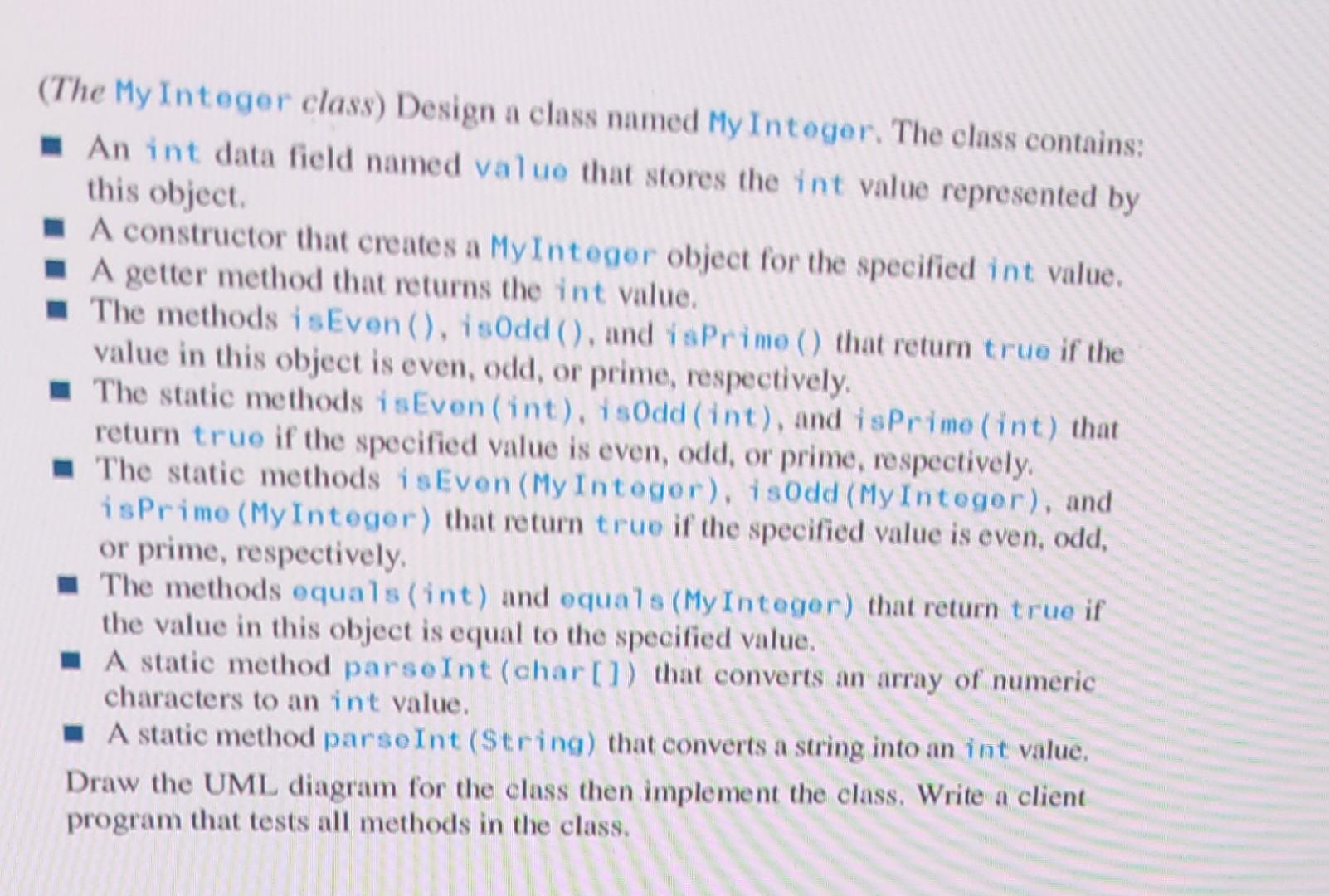Solved The My Integer Class Design A Class Named My