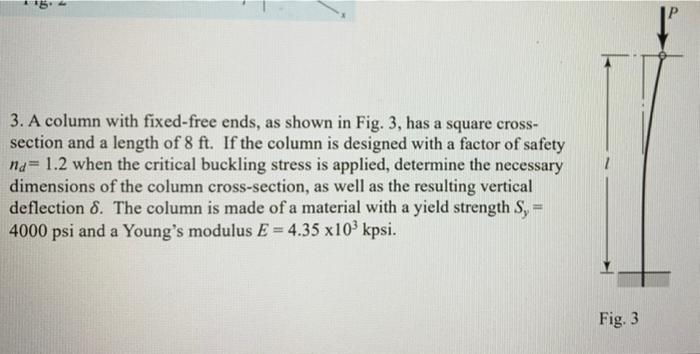 Solved 3. A column with fixed-free ends, as shown in Fig. 3, | Chegg.com