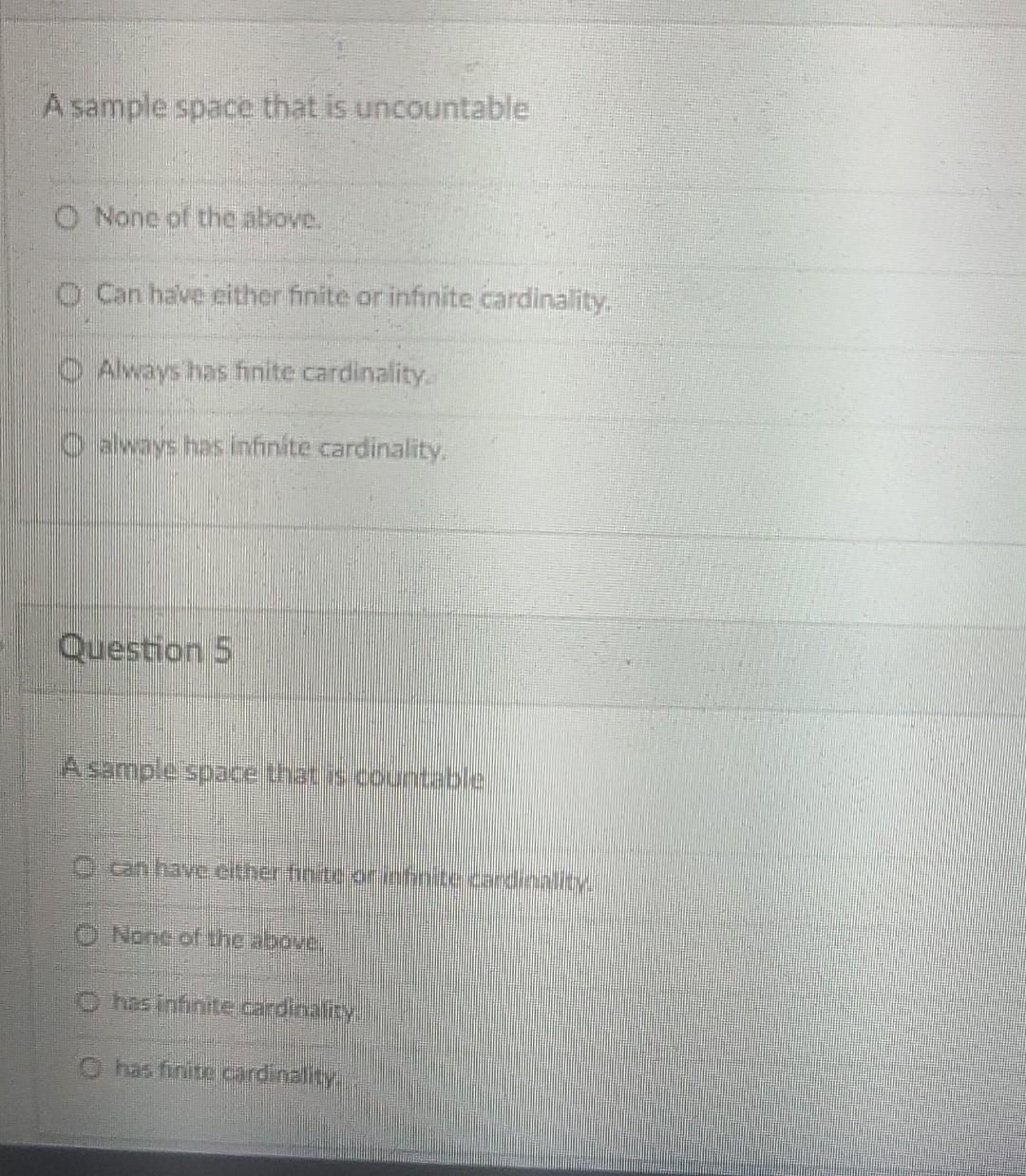Solved A sample space that is uncountable None of the above. | Chegg.com