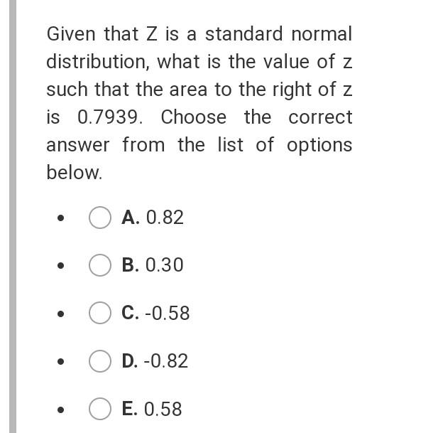 Solved Given that Z is a standard normal distribution, what | Chegg.com