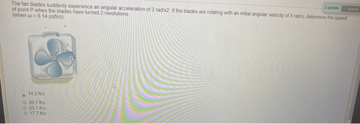 Solved 2 points The fan blades suddenly experience an | Chegg.com