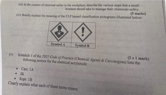 Solved (iii) In the context of chemical safety in the | Chegg.com