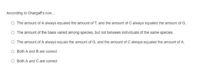Solved According to Chargaff's rule... The amount of A | Chegg.com