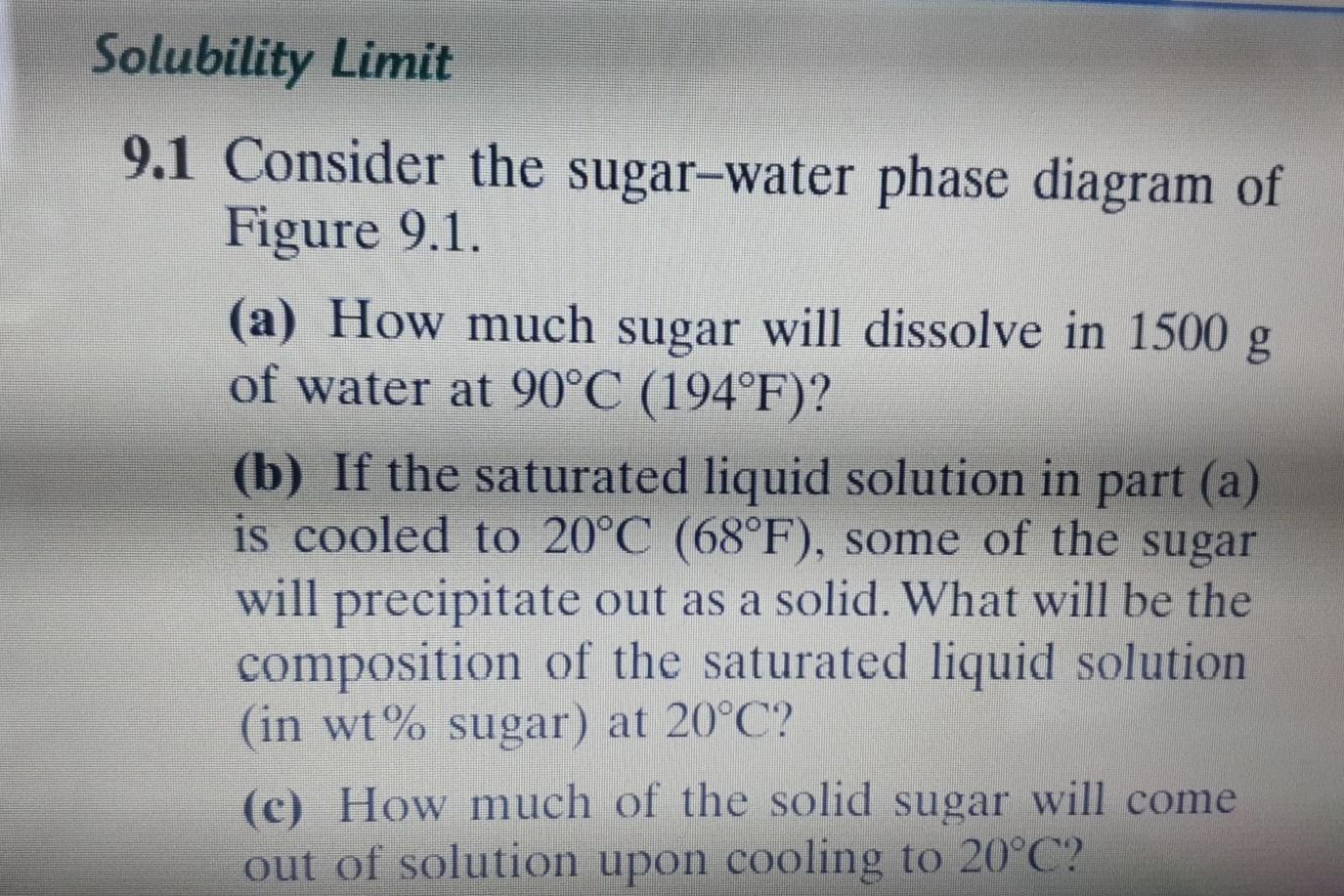 Solved Solubility Limit 9.1 Consider the sugar-water phase | Chegg.com
