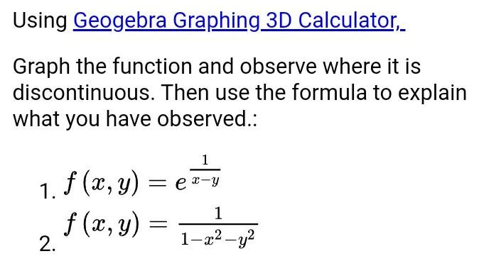 Solved Using Geogebra Graphing 3D Calculator, Graph the | Chegg.com