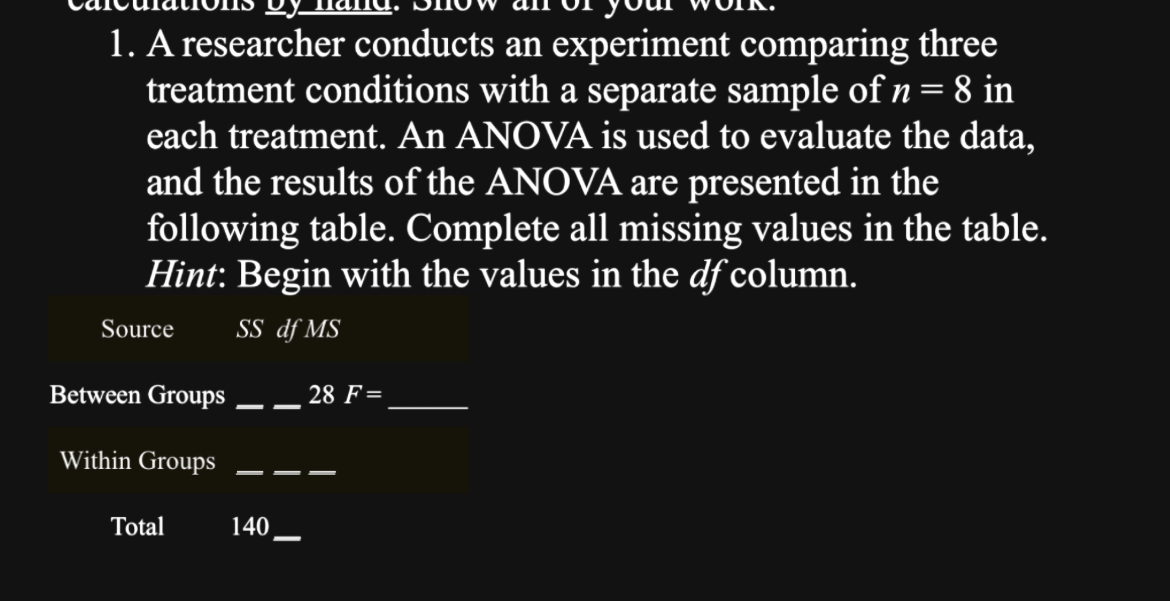 Solved A researcher conducts an experiment comparing three | Chegg.com