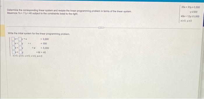Solved Delermine the corresponding linear system and restate | Chegg.com
