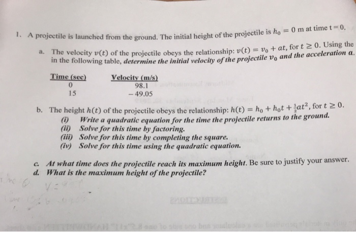 Solved 1. A projectile is launched from the ground. The | Chegg.com