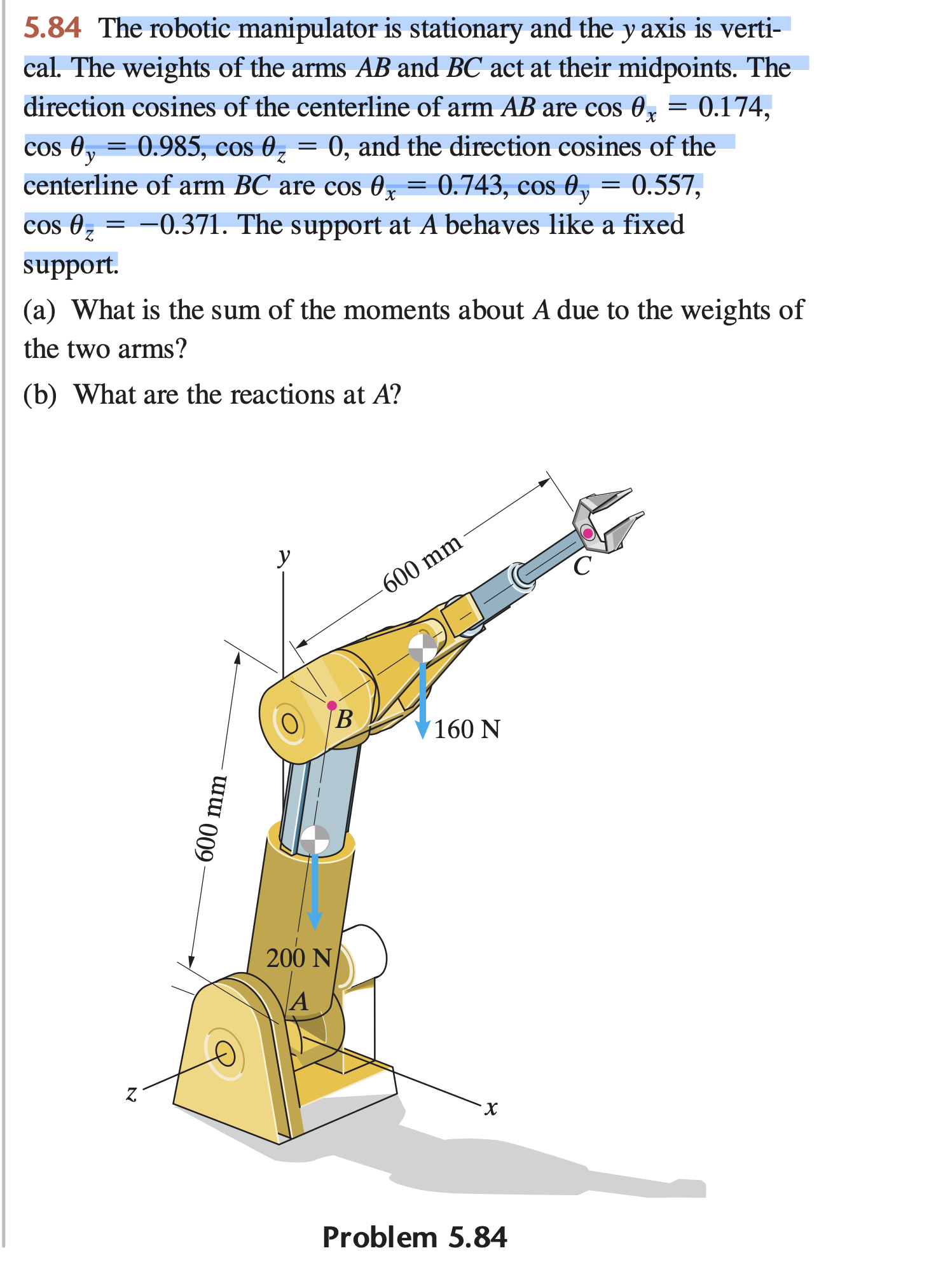 Solved 5.84 ﻿The robotic manipulator is stationary and the y | Chegg.com