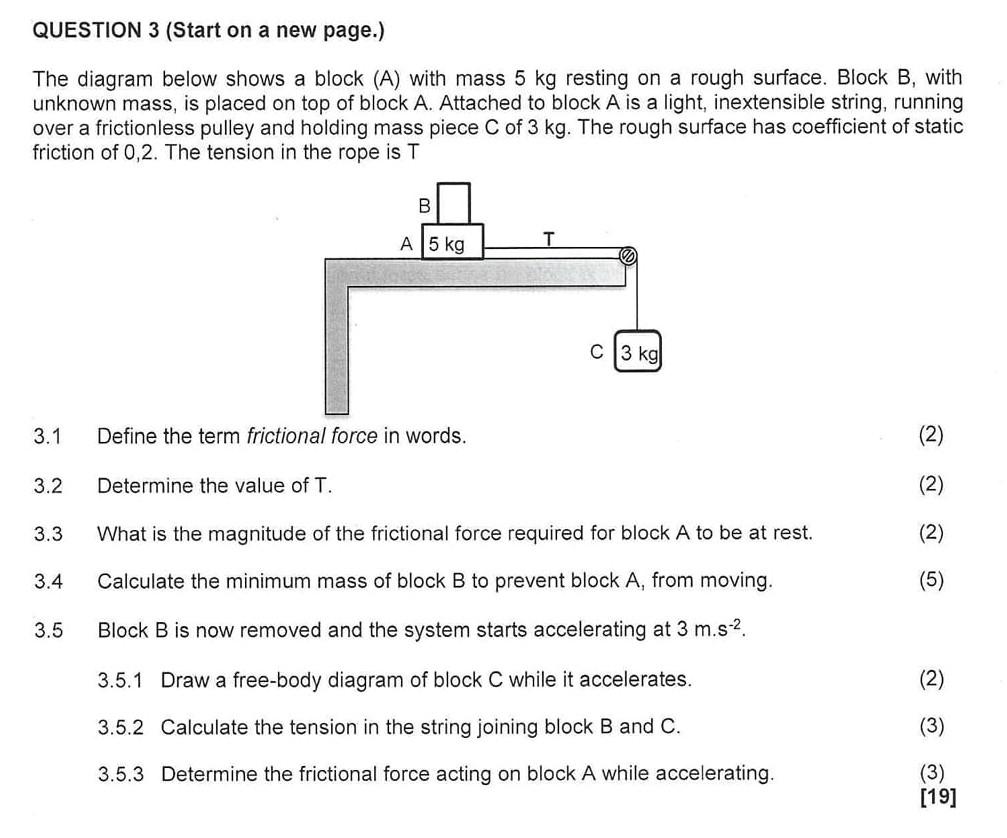 Solved The diagram below shows a block (A) with mass 5 kg | Chegg.com