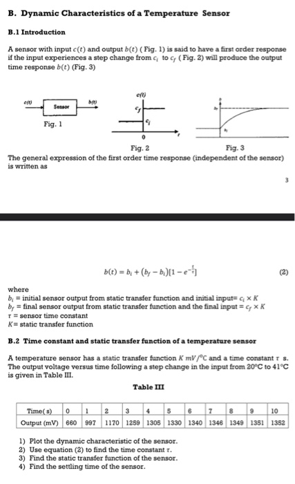 Solved B. Dynamic Characteristics of a Temperature Sensor | Chegg.com