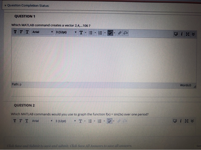 Solved * Question Completion Status: QUESTION 1 Which MATLAB | Chegg.com