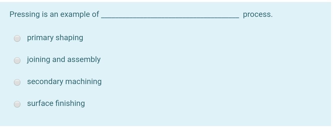 Solved Pressing is an example of process. primary shaping | Chegg.com