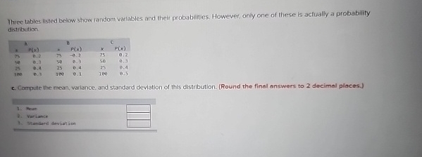 Solved Thice tables listed bolow show iandom variables and | Chegg.com