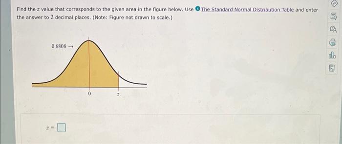 [Solved]: Find the z value that corresponds to the given ar