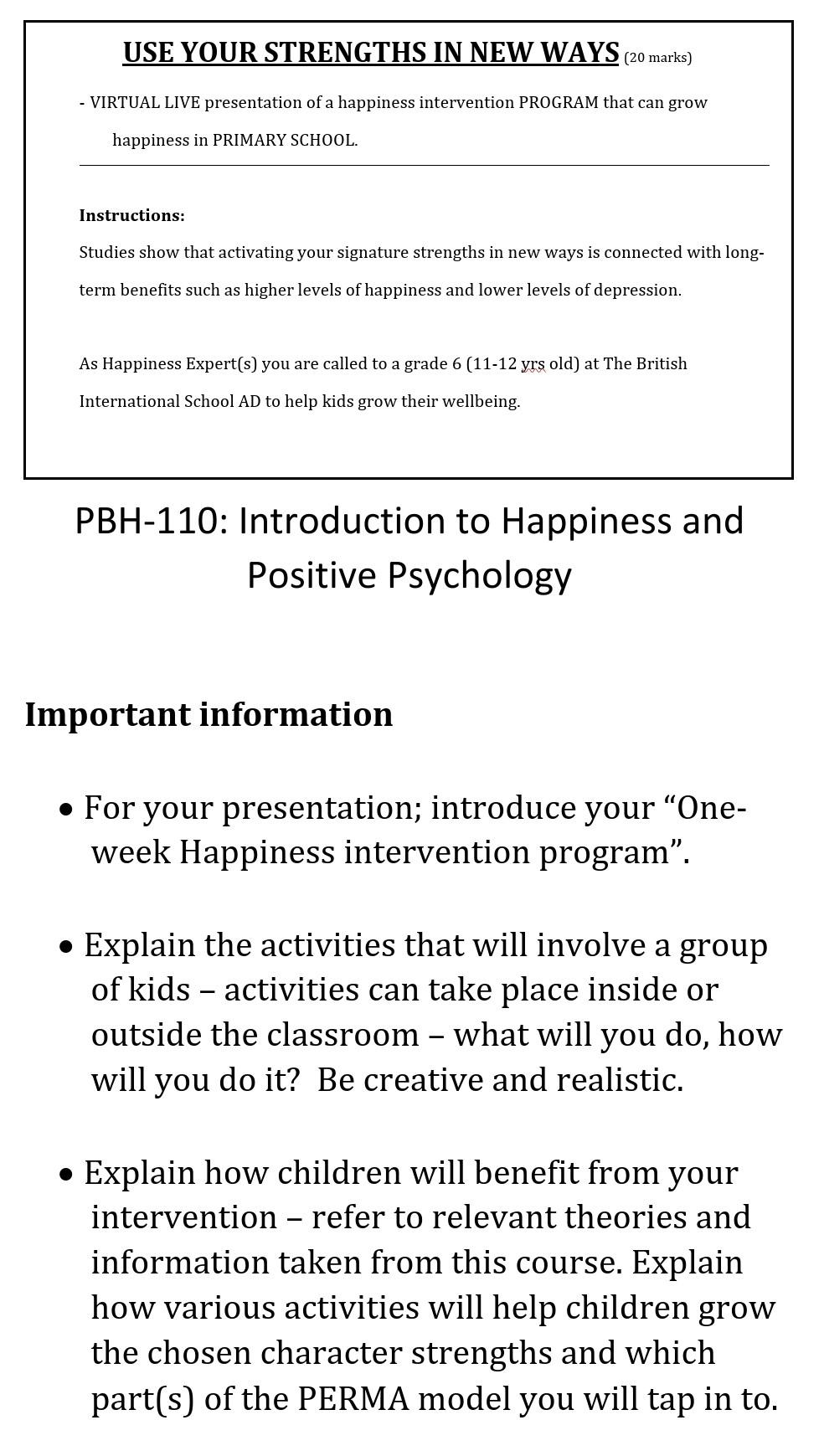 Solved USE YOUR STRENGTHS IN NEW WAYS (20 marks) - VIRTUAL | Chegg.com