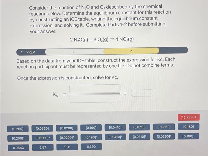 Solved Consider the reaction of N2O and O2 described by the | Chegg.com