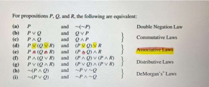 Solved For propositions P,Q, and R, the following are | Chegg.com