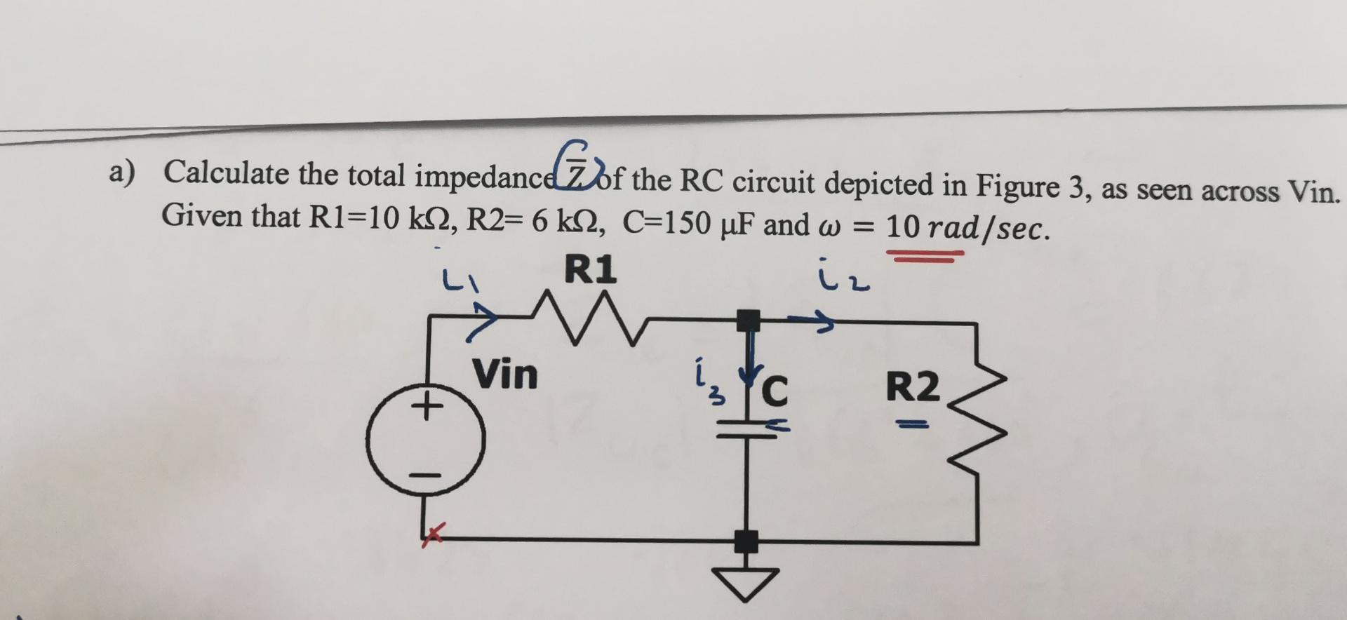 a) Calculate the total impedance Zˉ of the RC circuit | Chegg.com