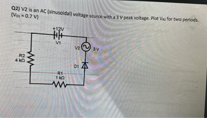 Solved Q2) V2 is an AC (sinusoidal) voltage source with a 3 | Chegg.com