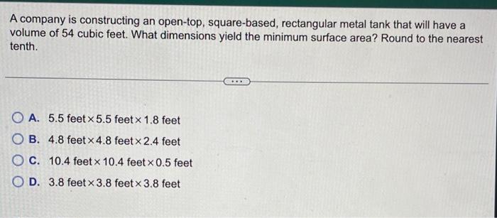 Solved A company is constructing an open-top, square-based, | Chegg.com