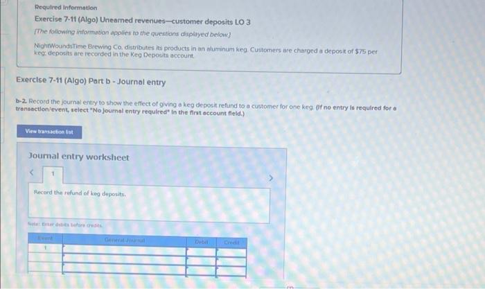 Solved Required information Exercise 7-11 (Algo) Uneamed | Chegg.com