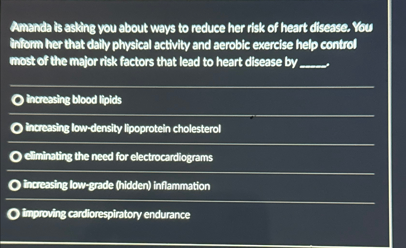 Solved Amanda is asking you about ways to reduce her risk of | Chegg.com