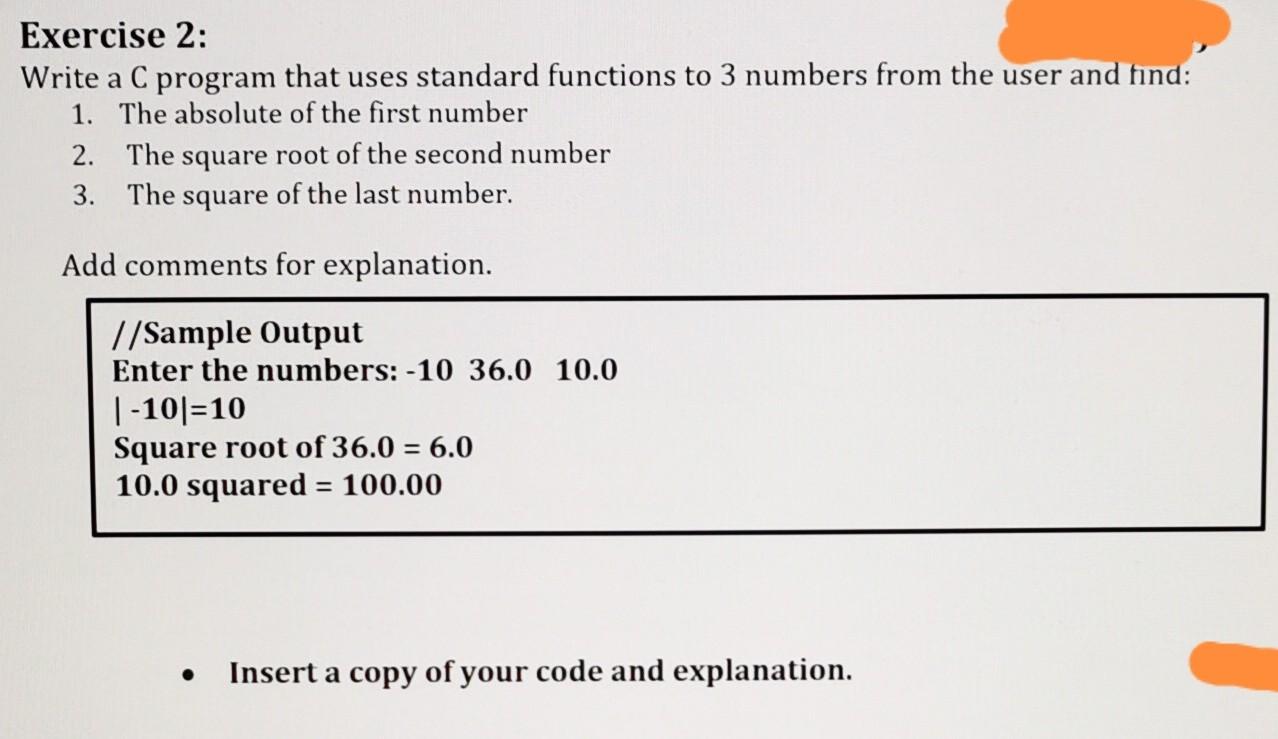 Solved Exercise 1: Write a C program to calculate the volume | Chegg.com