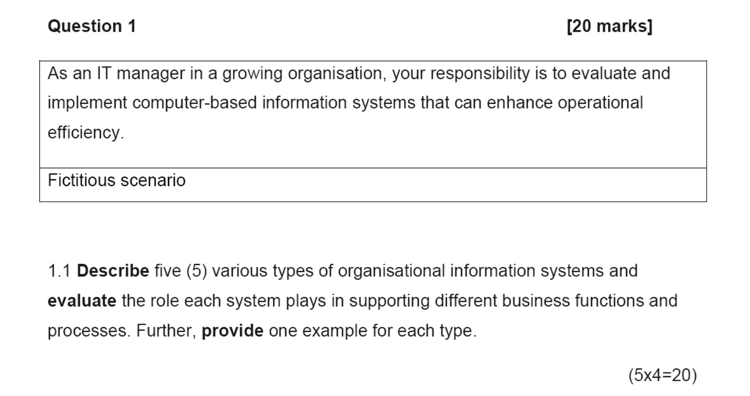 Solved Question 1[20 ﻿marks]As an IT manager in a growing | Chegg.com
