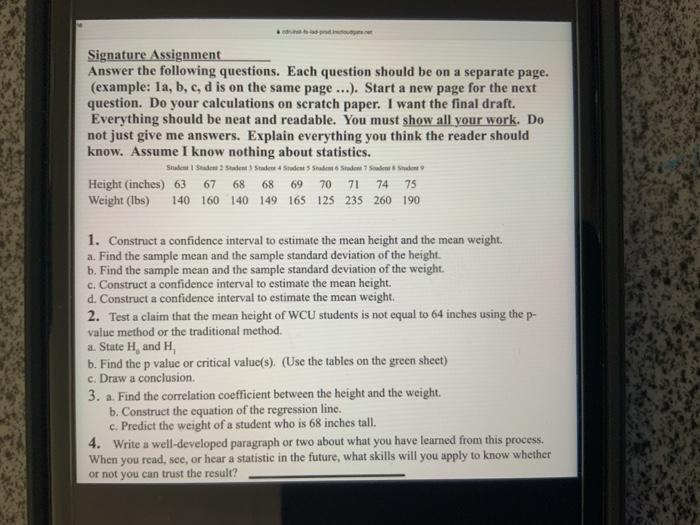 Solved Signature Assignment Answer the following questions. | Chegg.com