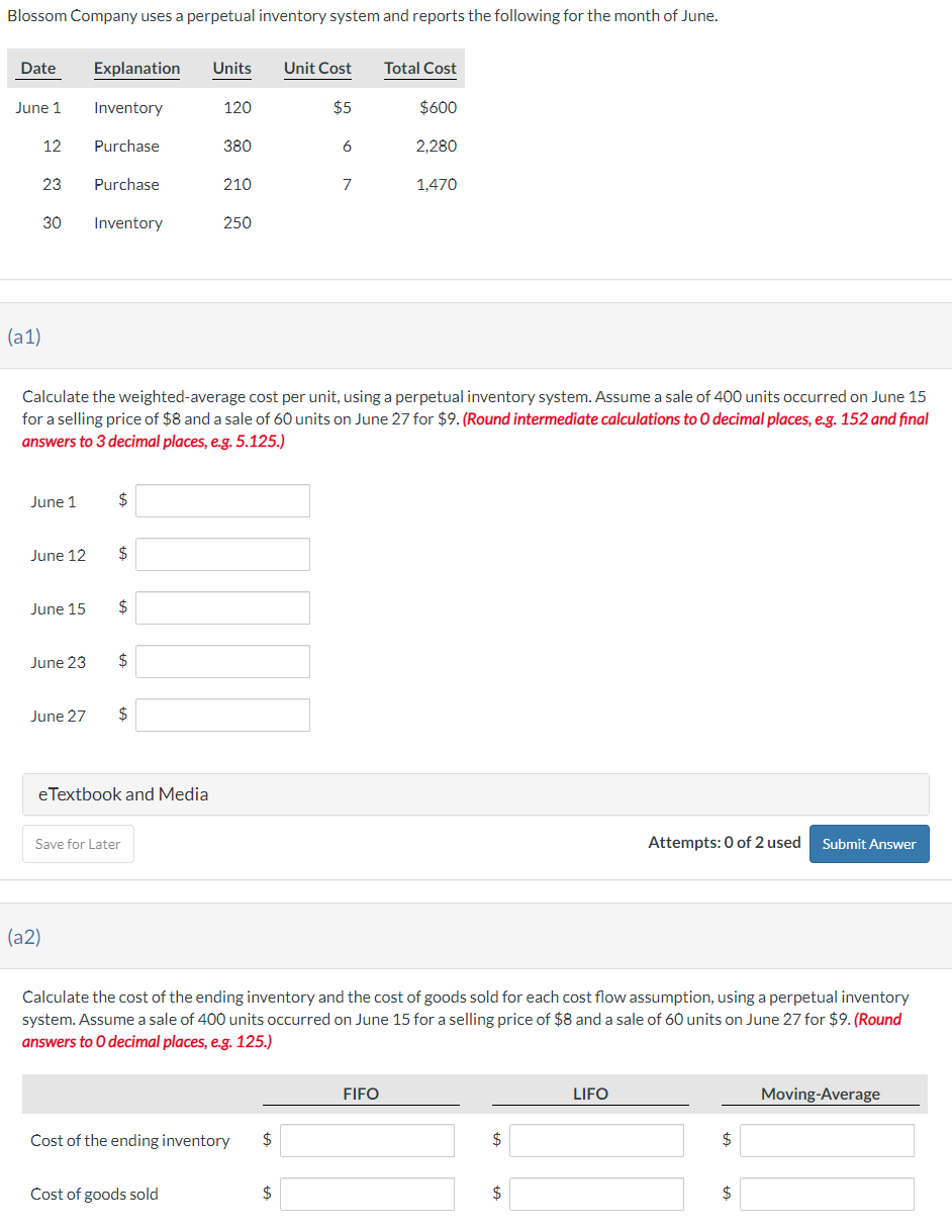 Solved Blossom Company uses a perpetual inventory system and | Chegg.com