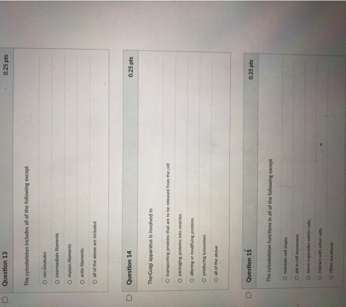 Solved The cytoskeleton includes all of the following except | Chegg.com