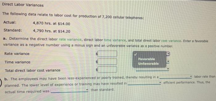 Solved Direct Labor Variances The following data relate to | Chegg.com