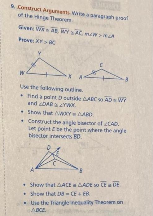 Solved 9 Construct Arguments Write A Paragraph Proof Of The 