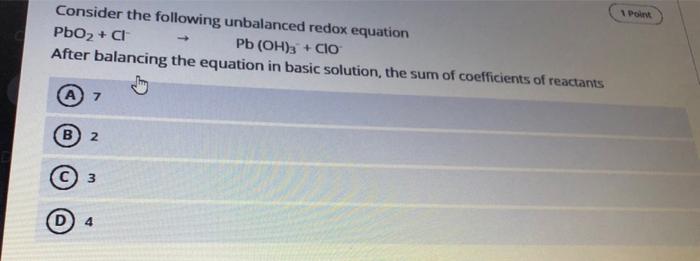 Solved 1 Don Consider the following unbalanced redox | Chegg.com