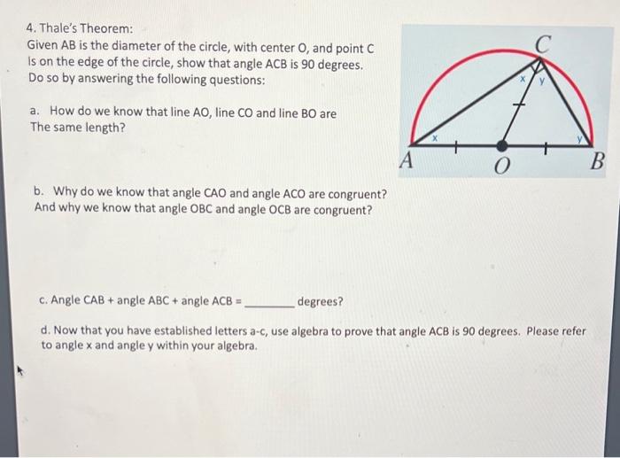 Solved 4. Thale's Theorem: Given AB is the diameter of the | Chegg.com