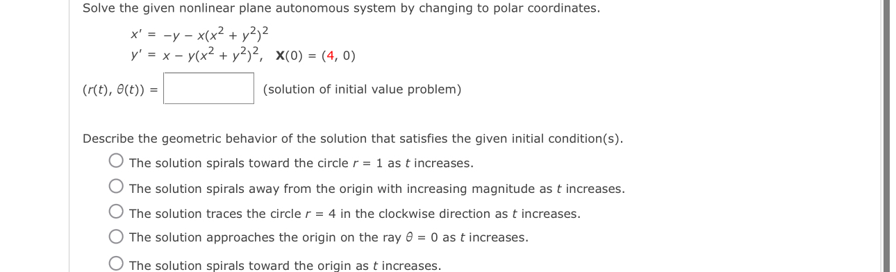 Solved Solve the given nonlinear plane autonomous system by | Chegg.com