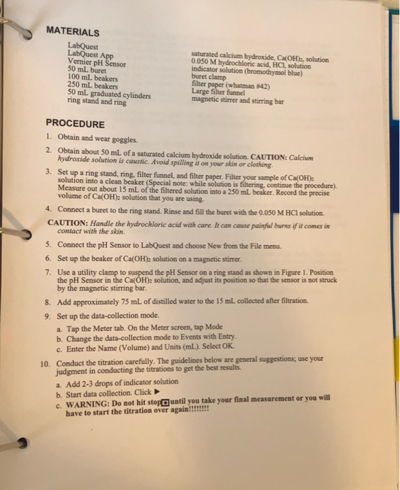Solved Chem 182 Determining the Ksp of Calcium Hydroxide | Chegg.com