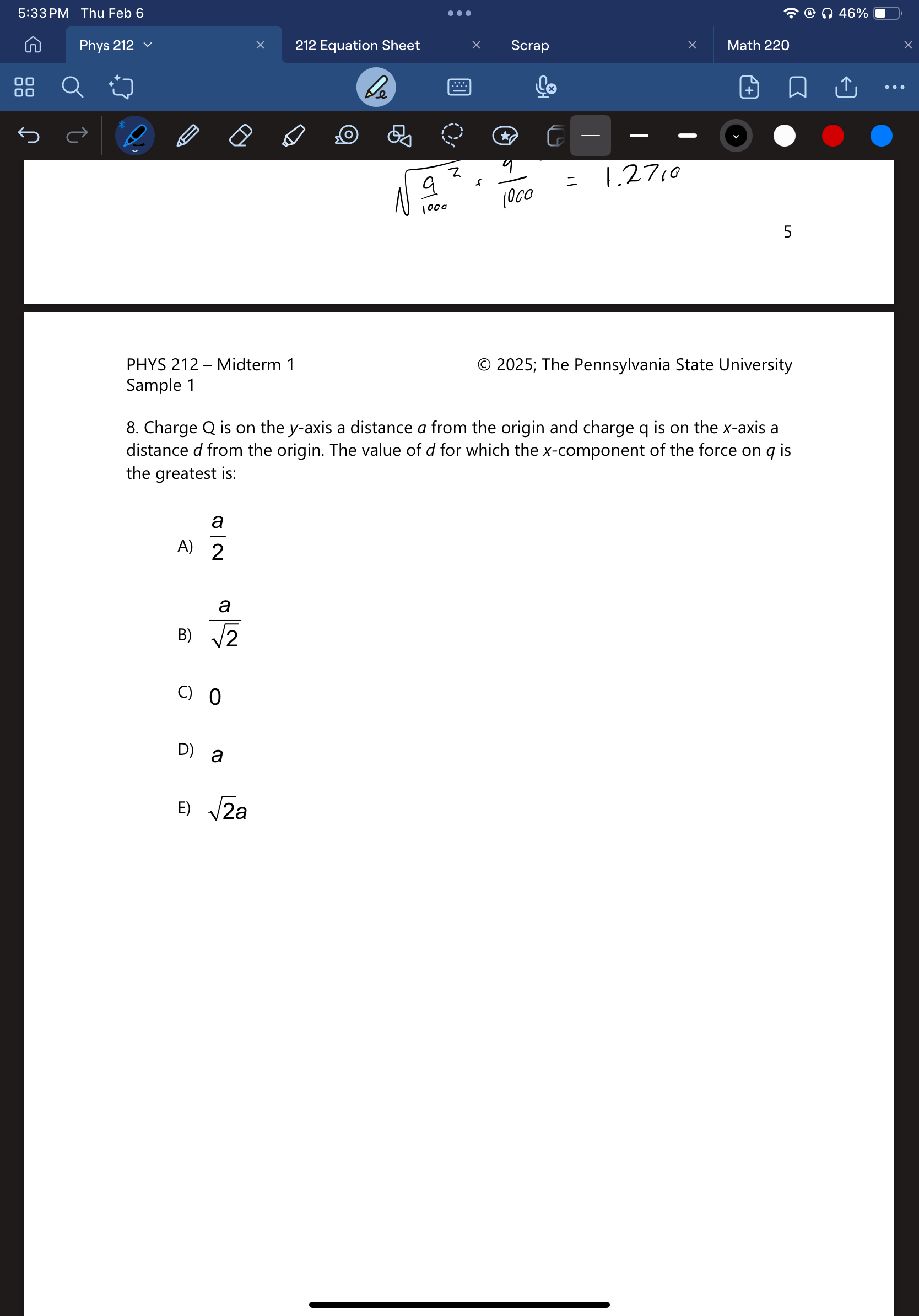 Solved 5:33 ﻿PM Thu Feb 646%Phys 212212 ﻿Equation | Chegg.com