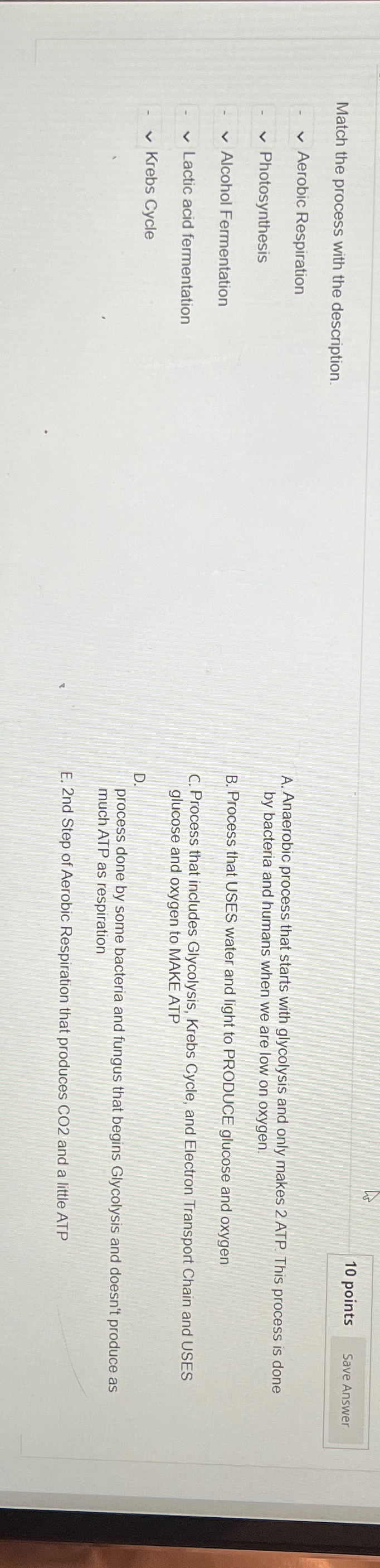 Solved Match the process with the description.10 | Chegg.com