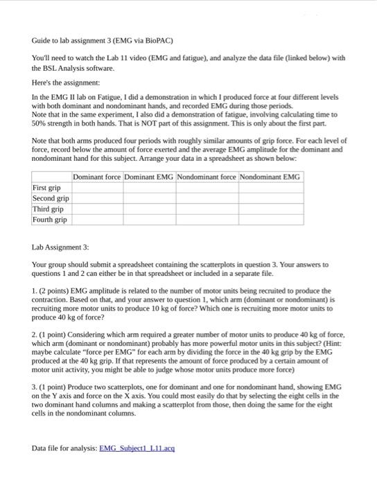 Guide to lab assignment 3 (EMG via BioPAC) You'll | Chegg.com