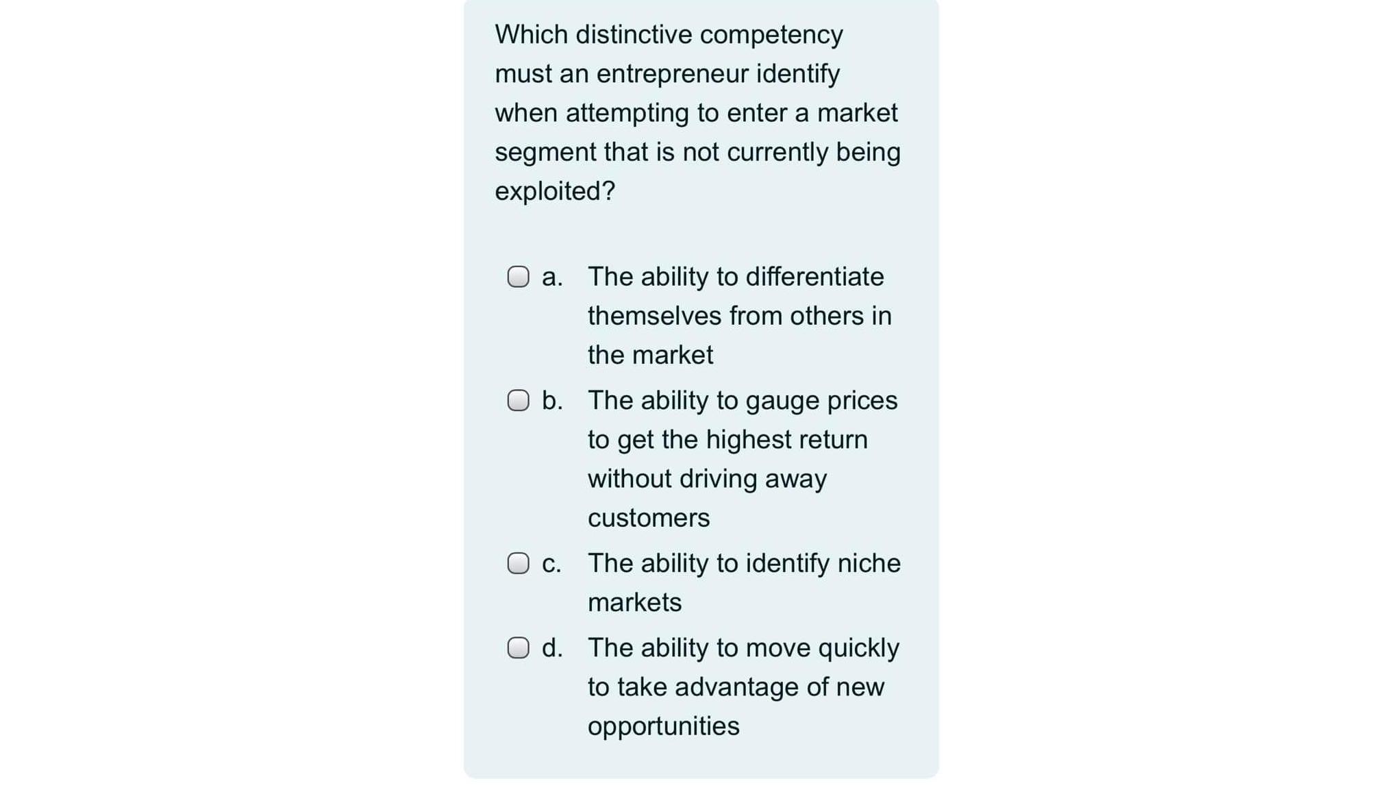 Solved Which distinctive competency must an entrepreneur | Chegg.com