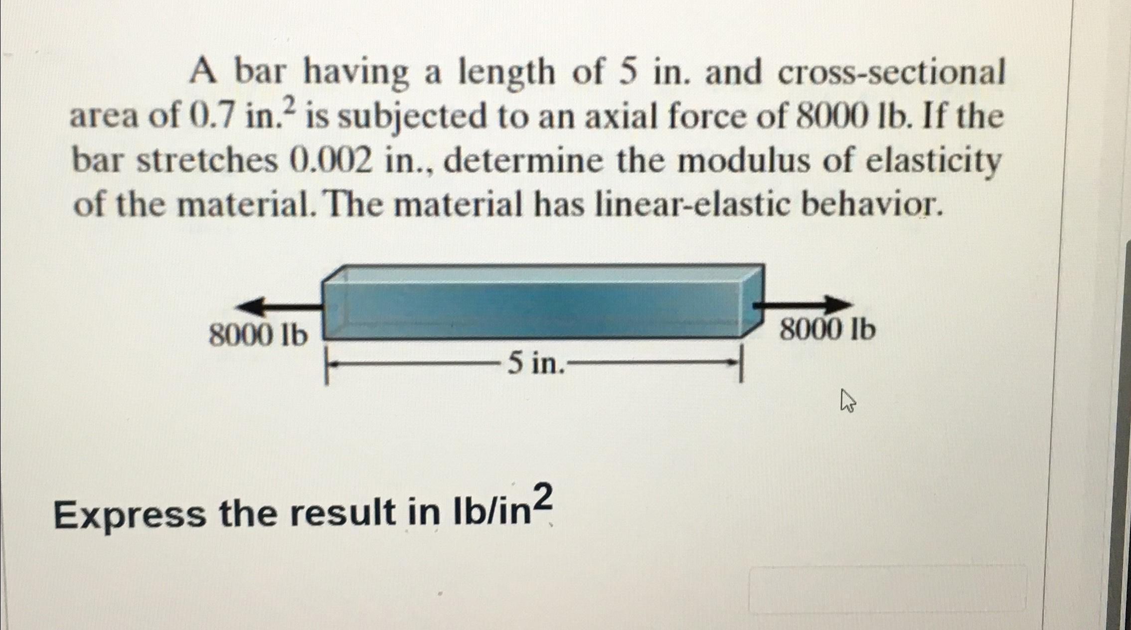 Solved A bar having a length of 5 ﻿in. ﻿and cross-sectional | Chegg.com
