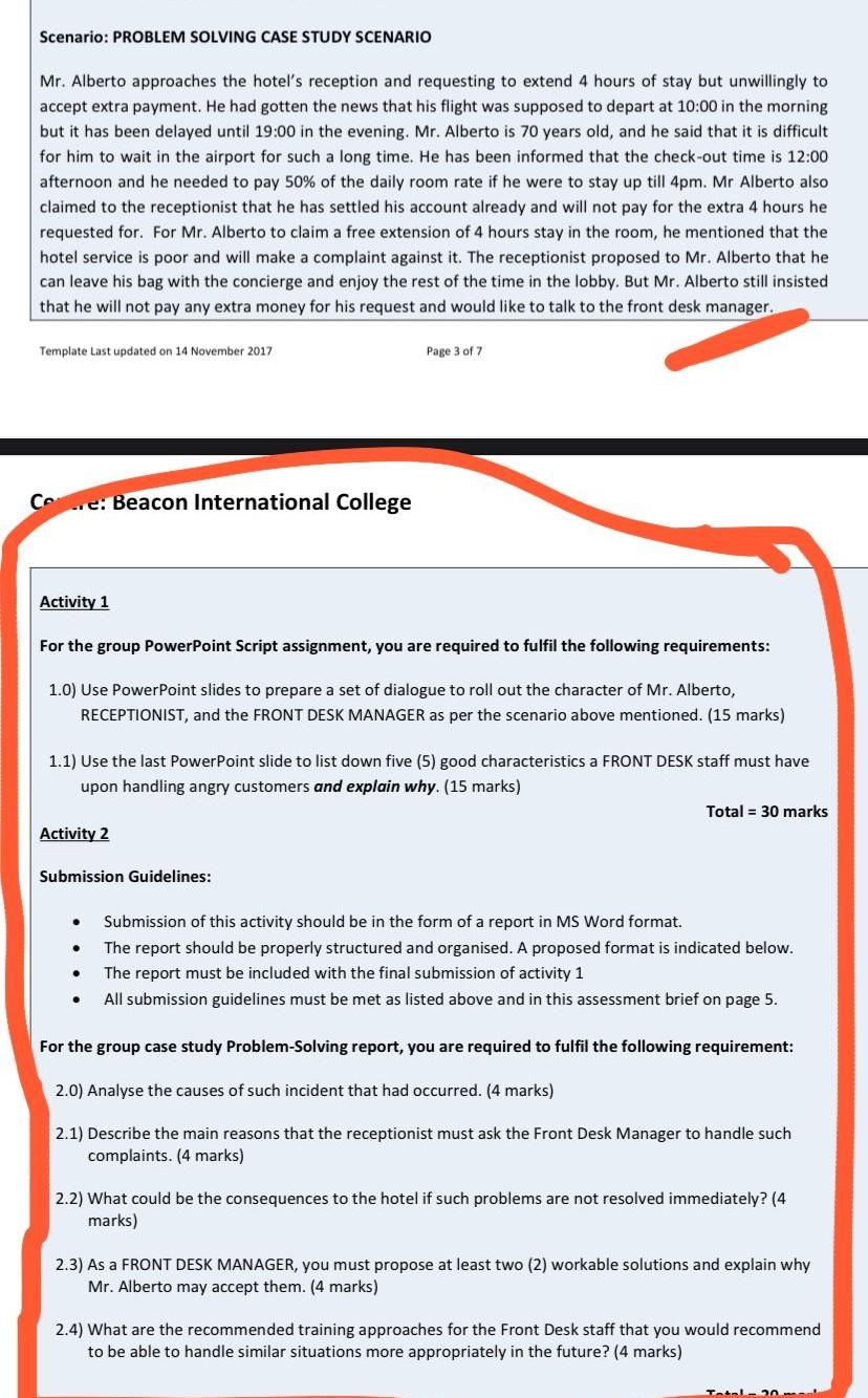 Scenario: PROBLEM SOLVING CASE STUDY SCENARIO Mr. | Chegg.com